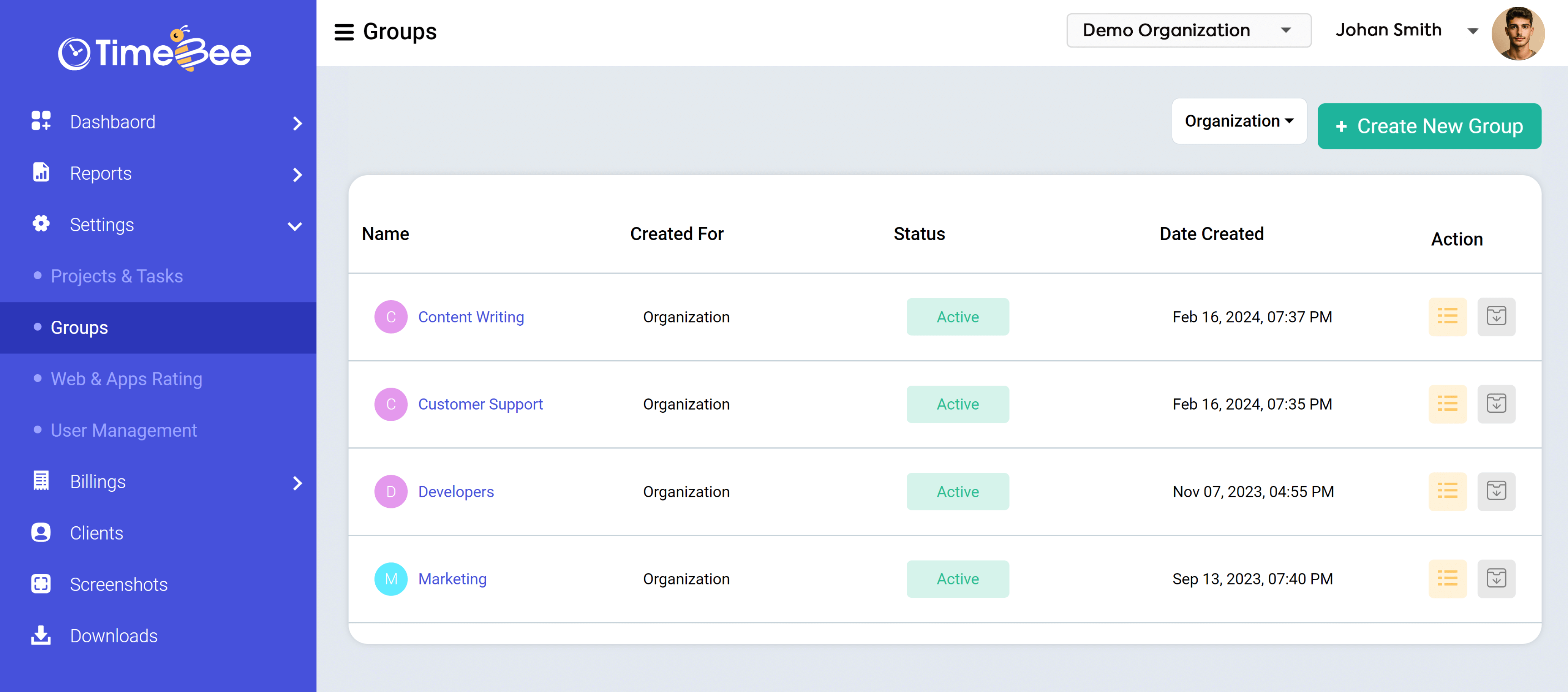 Group Management in TimeBee