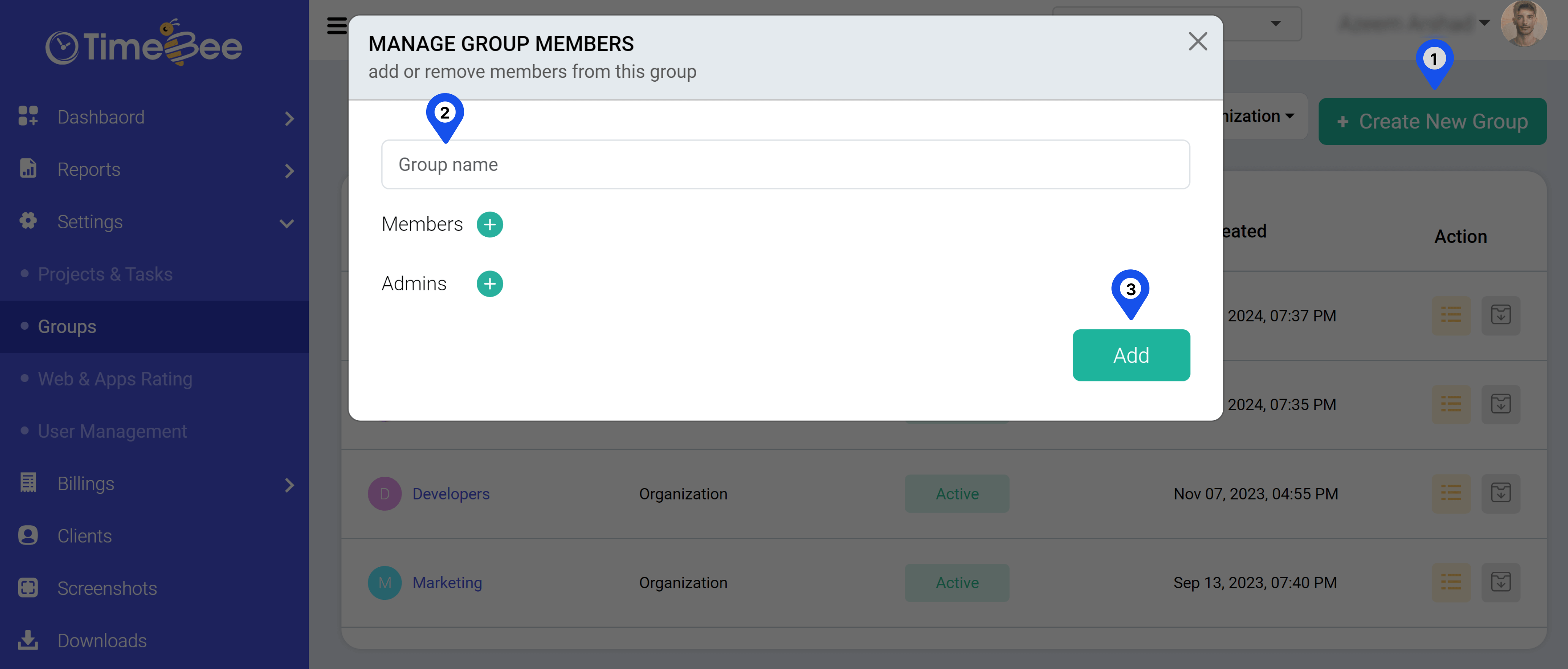 Group Management in TimeBee