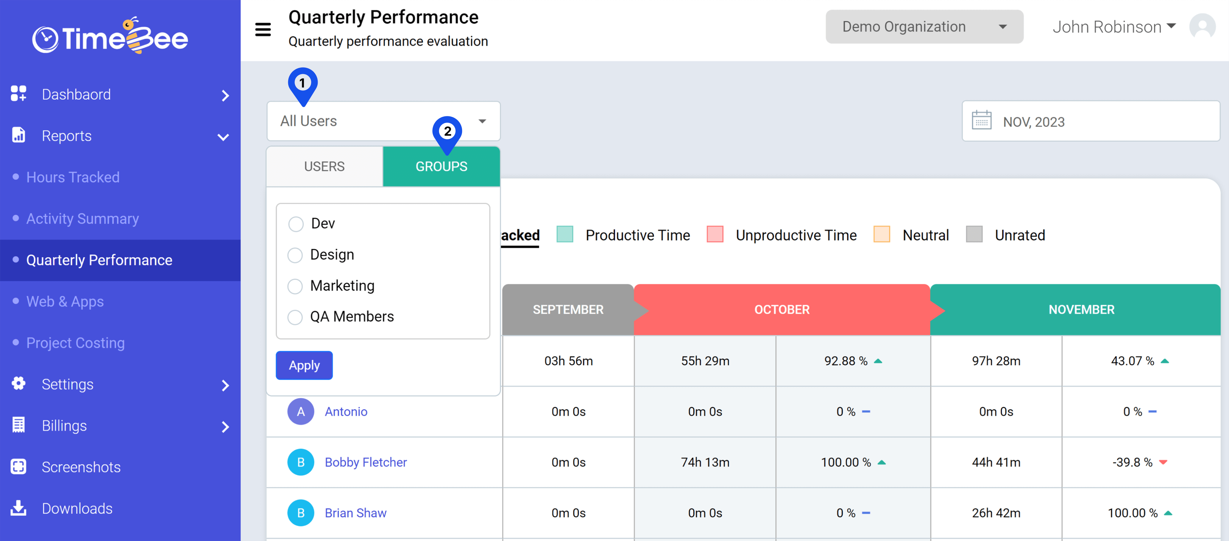 Group Management in TimeBee